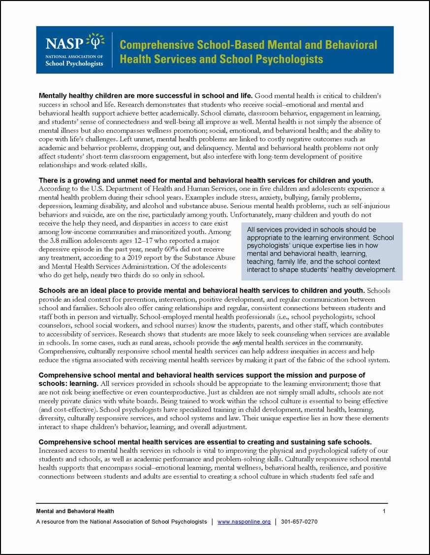 Social Emotional Learning and Mental Health – Psychological Services in ...